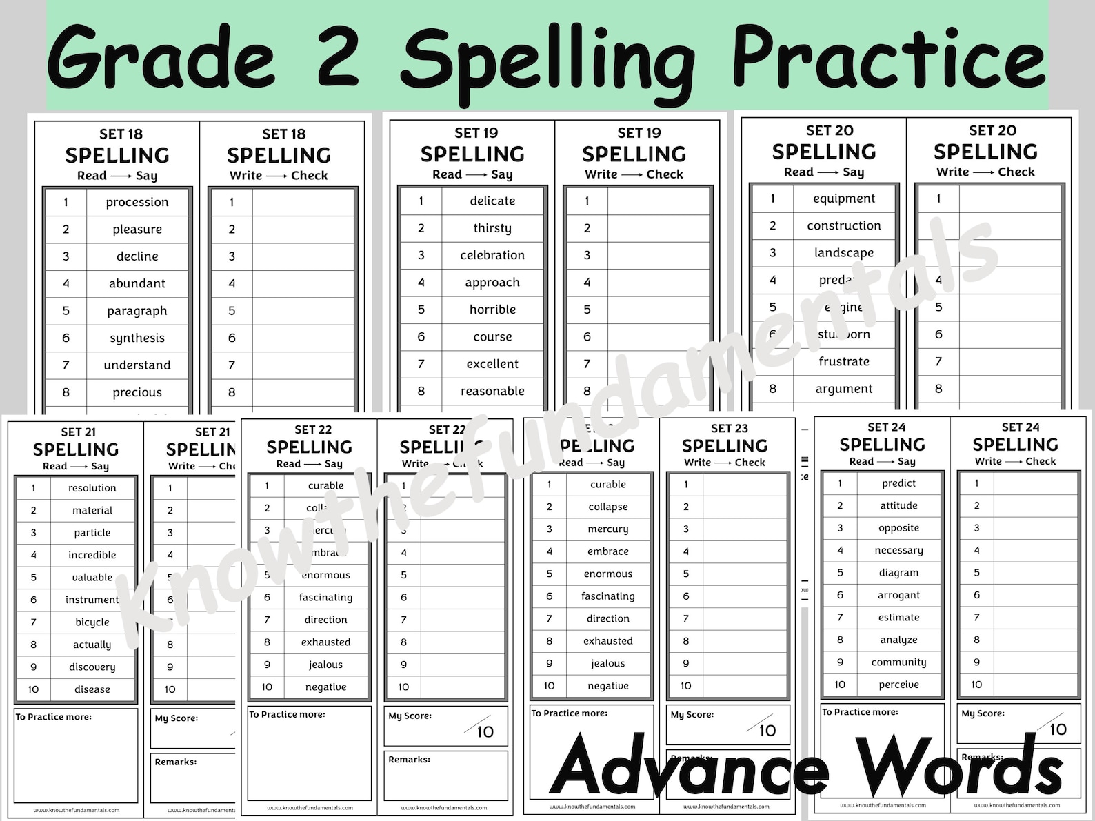 Grade 2 Spelling Vocabulary Year 2 Spelling Words to Practice - Sight ...