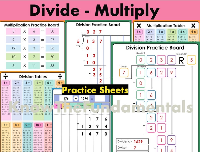 Division Multiplication Posters Math Practice Worksheets and Times ...