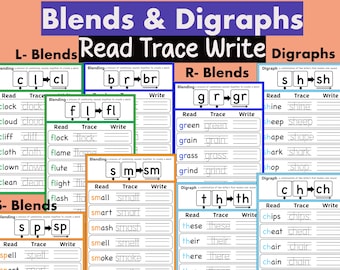 Blends and Digraphs Phonics Practice Worksheets Trace Classroom ...