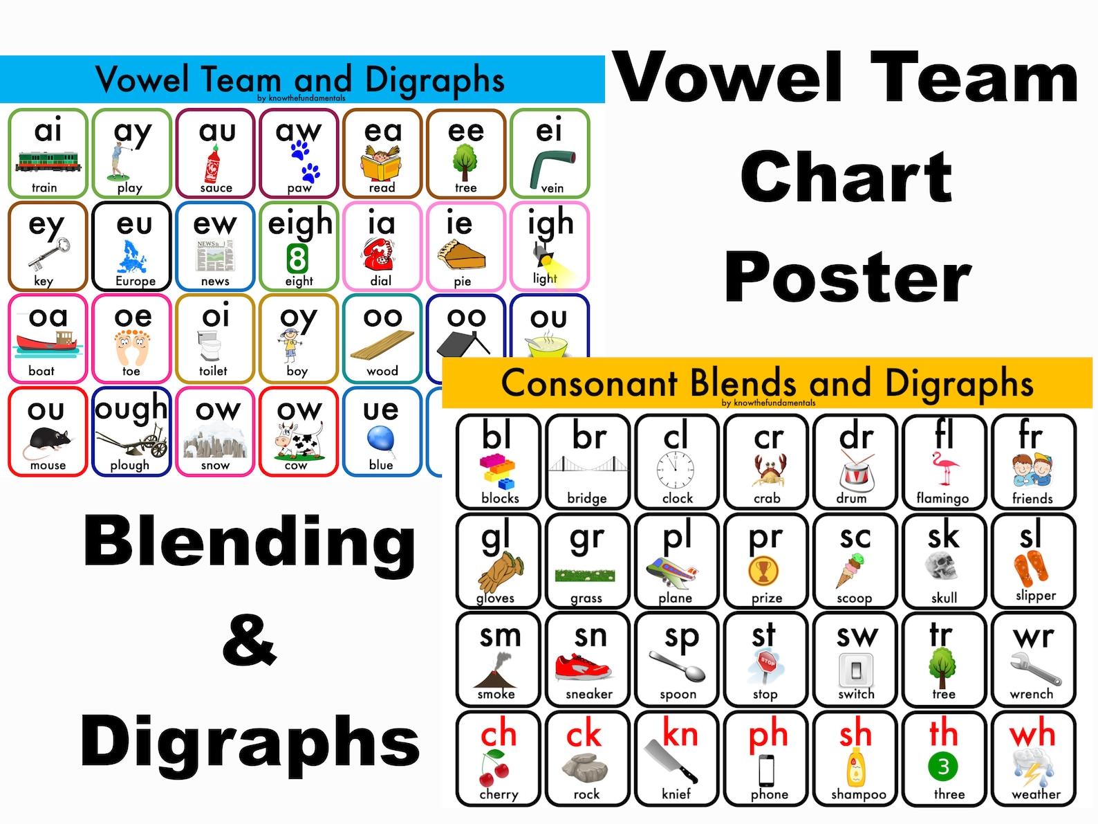 Vowel Team Chart, Blends & Digraphs Chart, Blends Chart, Digraphs Chart, Vowel Digraph Chart ...