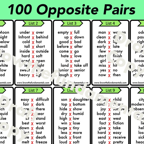 Printable Opposites Worksheet - Etsy