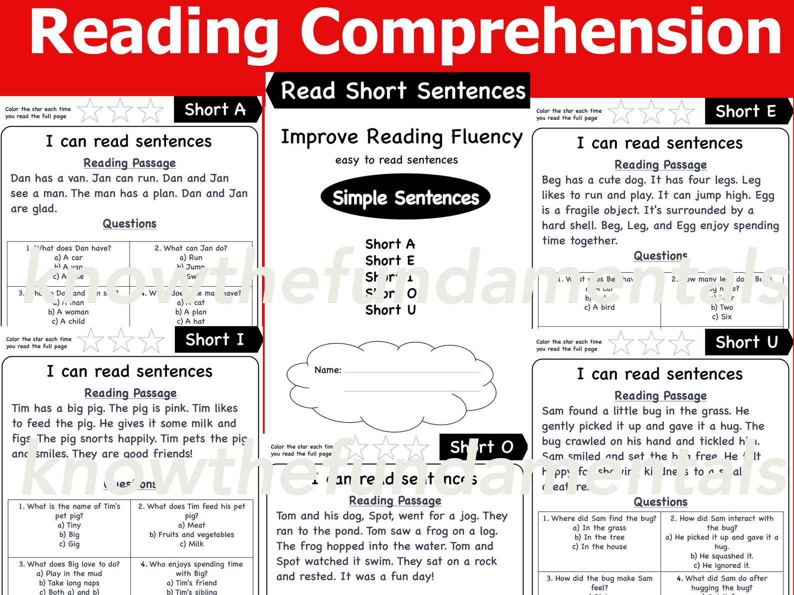 Reading Comprehension | Simple Sentences | Reading Practice Worksheets ...
