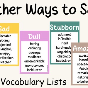 Synonyms Posters Wow Words Other Ways to Say Learning Chart Classroom ...