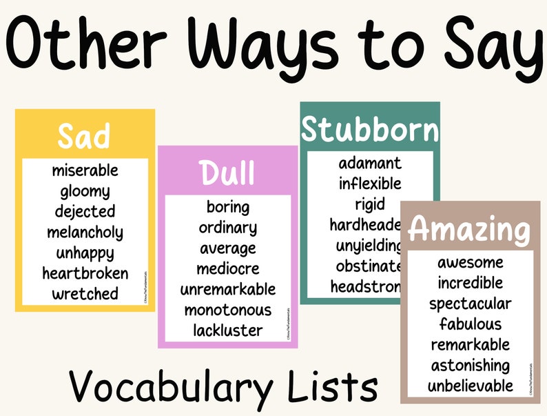 Synonyms Posters Wow Words Other Ways to Say Learning Chart Classroom ...