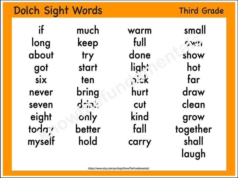 Dolch Sight Words Pre-primer Primer First Second Third Grade Sight ...