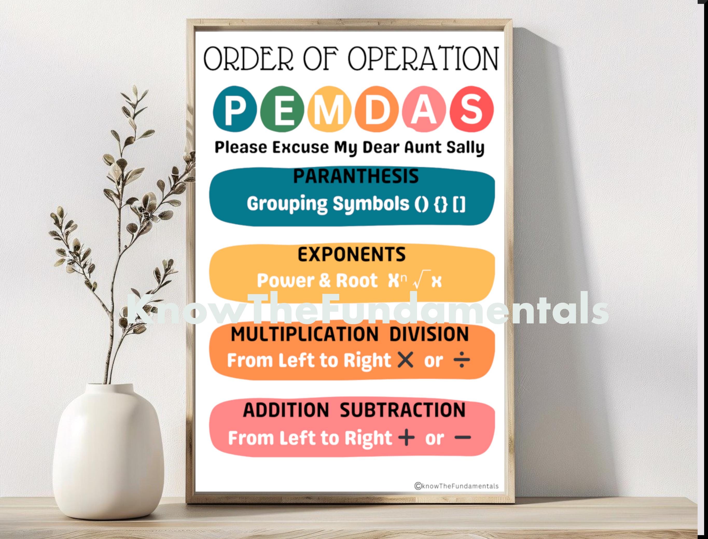 Order of Operations Posters BODMAS PEDMAS Grade 4 Grade 5 Math ...