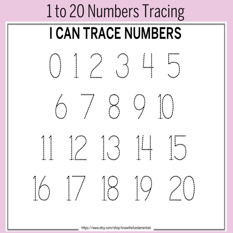 Number Tracing Worksheet 1-20. Printable Trace Numbers. Handwriting ...