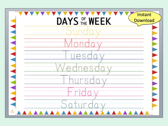 Trace Days of the Week Printable Worksheet Days Tracing | Etsy Australia