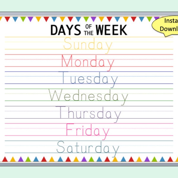 Days of the Week Tracing - Etsy