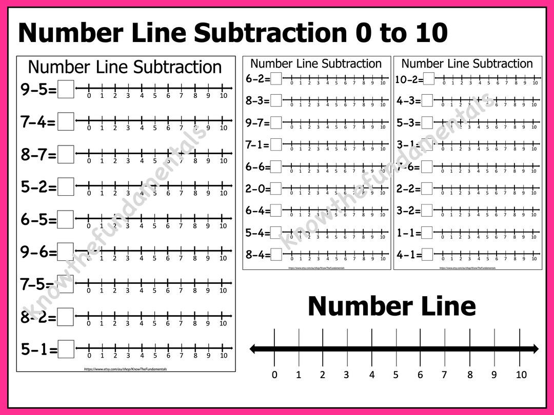 Number Line Subtraction, Numbers 1-10, Kindergarten Math Worksheet ...