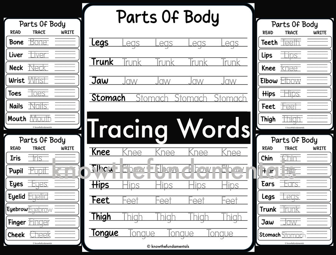 Tracing Worksheets Handwriting Practice Sheet First Body Parts Name ...
