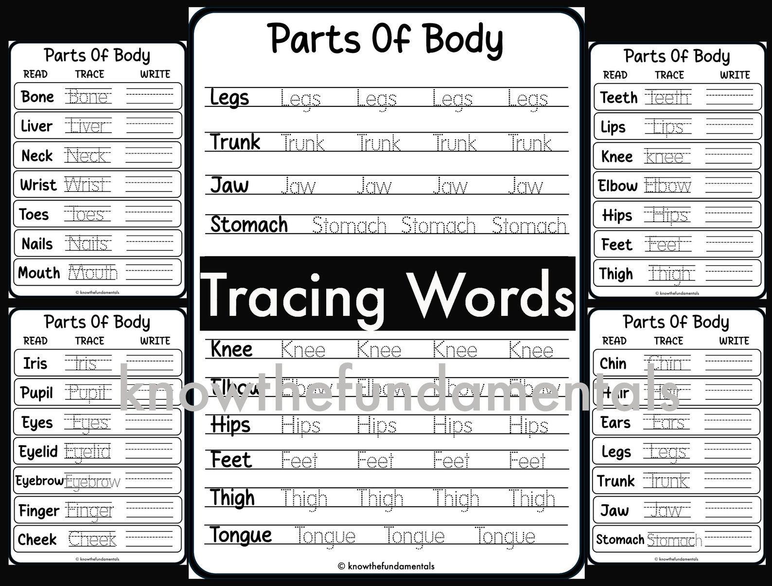 Tracing Worksheets Handwriting Practice Sheet First Body Parts Name ...