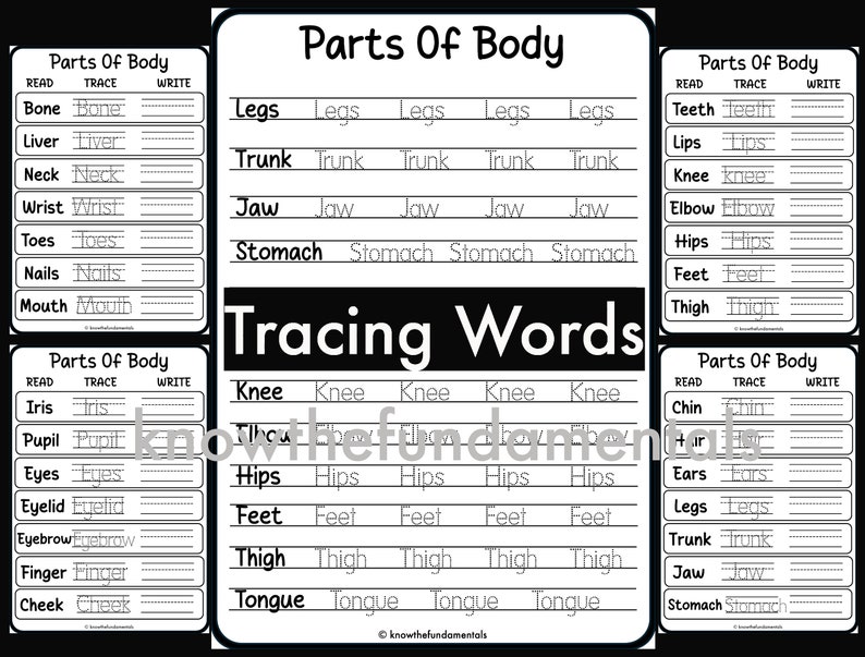 Tracing Worksheets Handwriting Practice Sheet First Body Parts Name ...