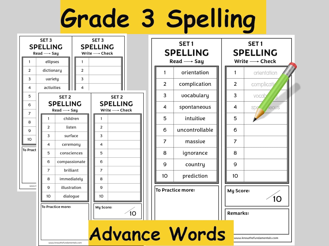 Grade 3 Spelling Words Year 3 English Worksheet 3rd Grade Morning Work ...