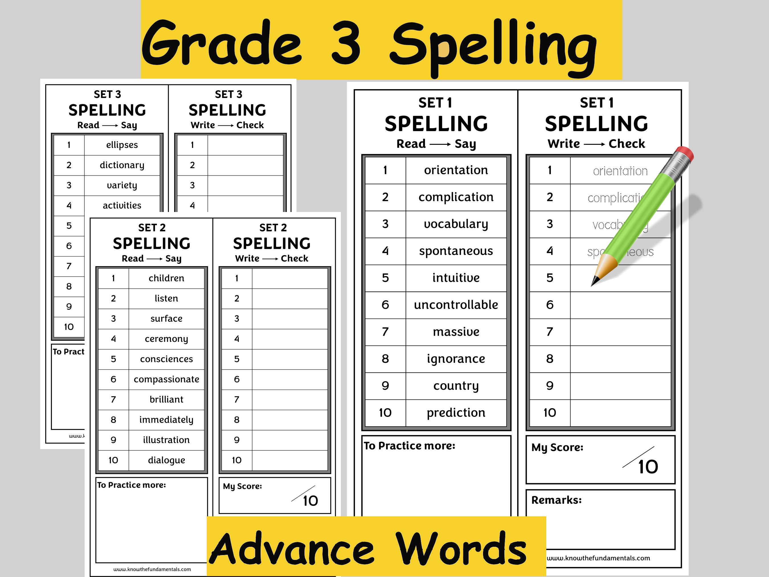 Grade 3 Spelling Words Year 3 English Worksheet 3rd Grade Morning Work ...
