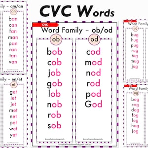 Word Families, CVC Words, Printable Worksheets, CVC Word List Chart ...