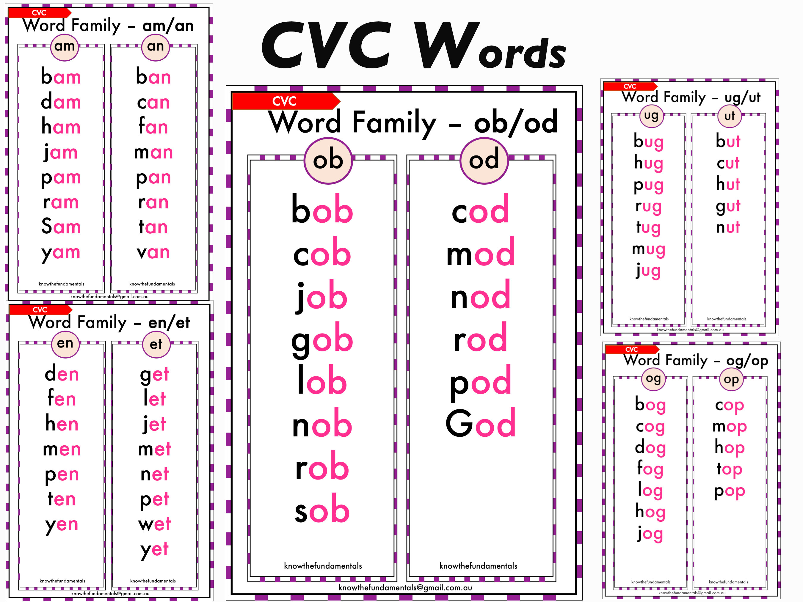 Word Families, CVC Words, Printable Worksheets, CVC Word List Chart ...