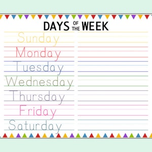 Trace Days of the Week Printable Worksheet | Days Tracing Sheets | Days ...
