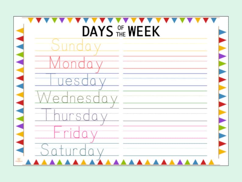 Trace Days of the Week Printable Worksheet | Days Tracing Sheets | Days ...