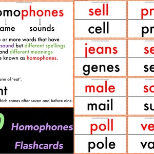 50 Homophones Flashcards | Homophones Printable Worksheet | NAPLAN ...
