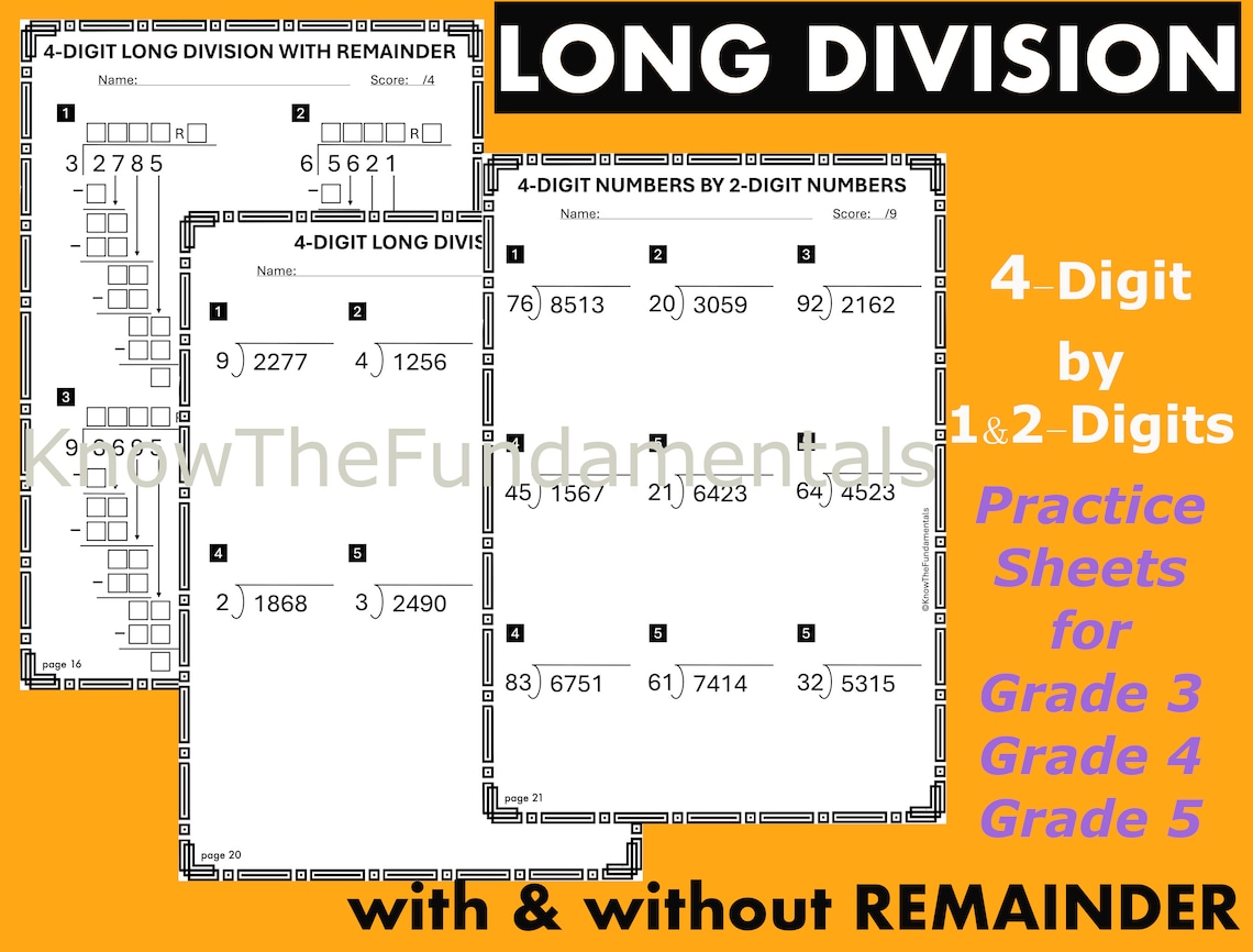 Division Worksheets for 3rd, 4th, and 5th Grade - Short and Long ...