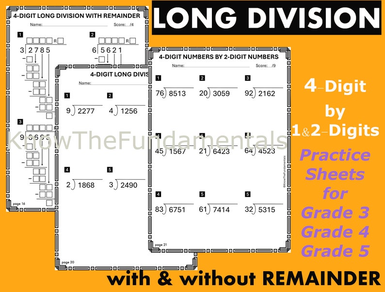 Division Worksheets for 3rd, 4th, and 5th Grade - Short and Long ...