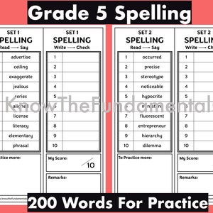 Grade 5 Spelling Words Practice 5th Grade Frequently Misspelled Words ...