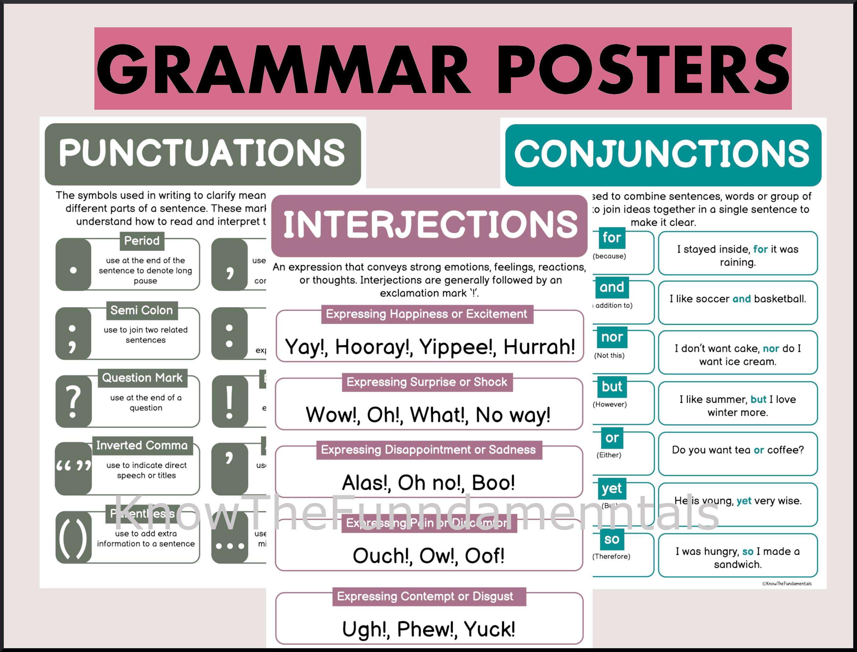 Parts of Speech Posters Wall Art English Grammar Educational Charts ...