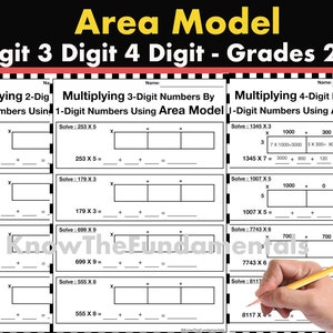 Multiplication Practice Worksheets Area Model Box Method 2nd 3rd 4th ...