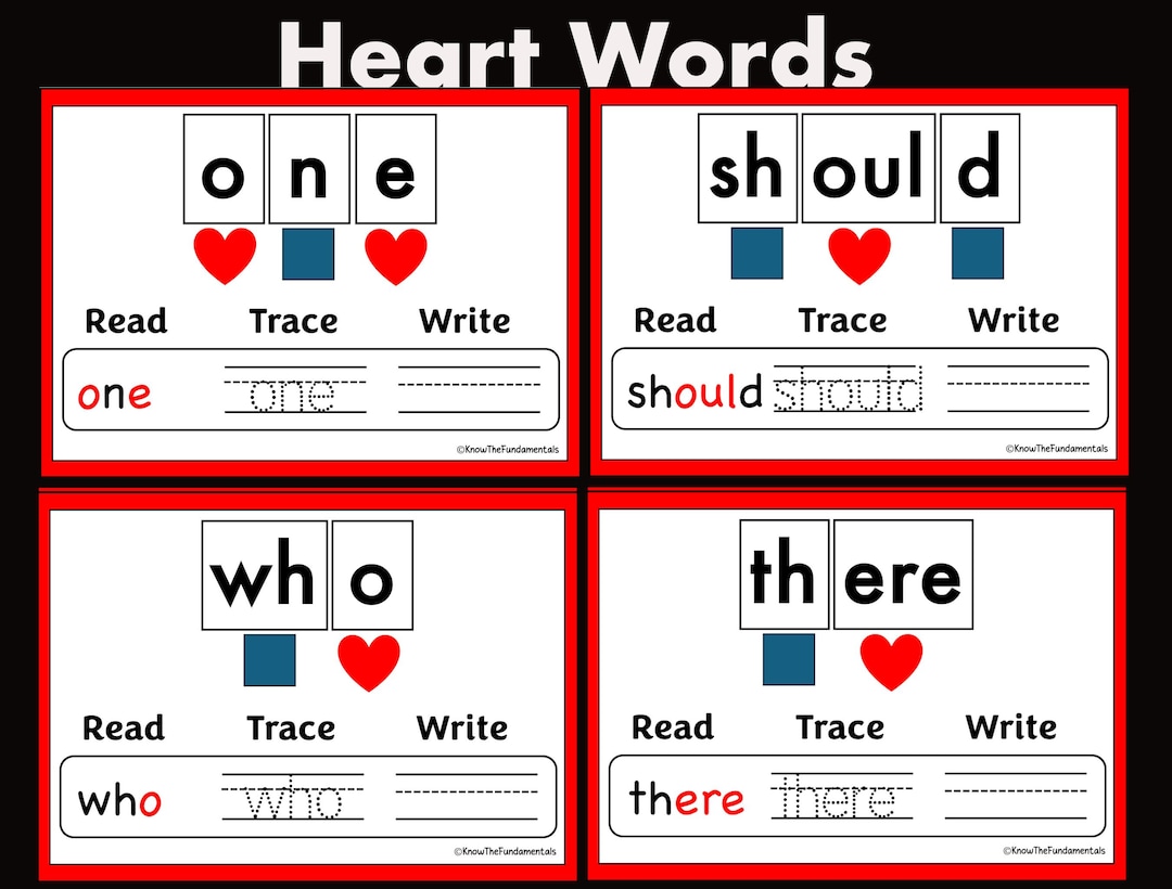 Heart Words First Grader Irregular Sight Words 100 High Frequency Word ...