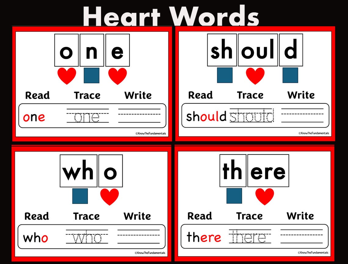 Heart Words First Grader Irregular Sight Words 100 High Frequency Word ...