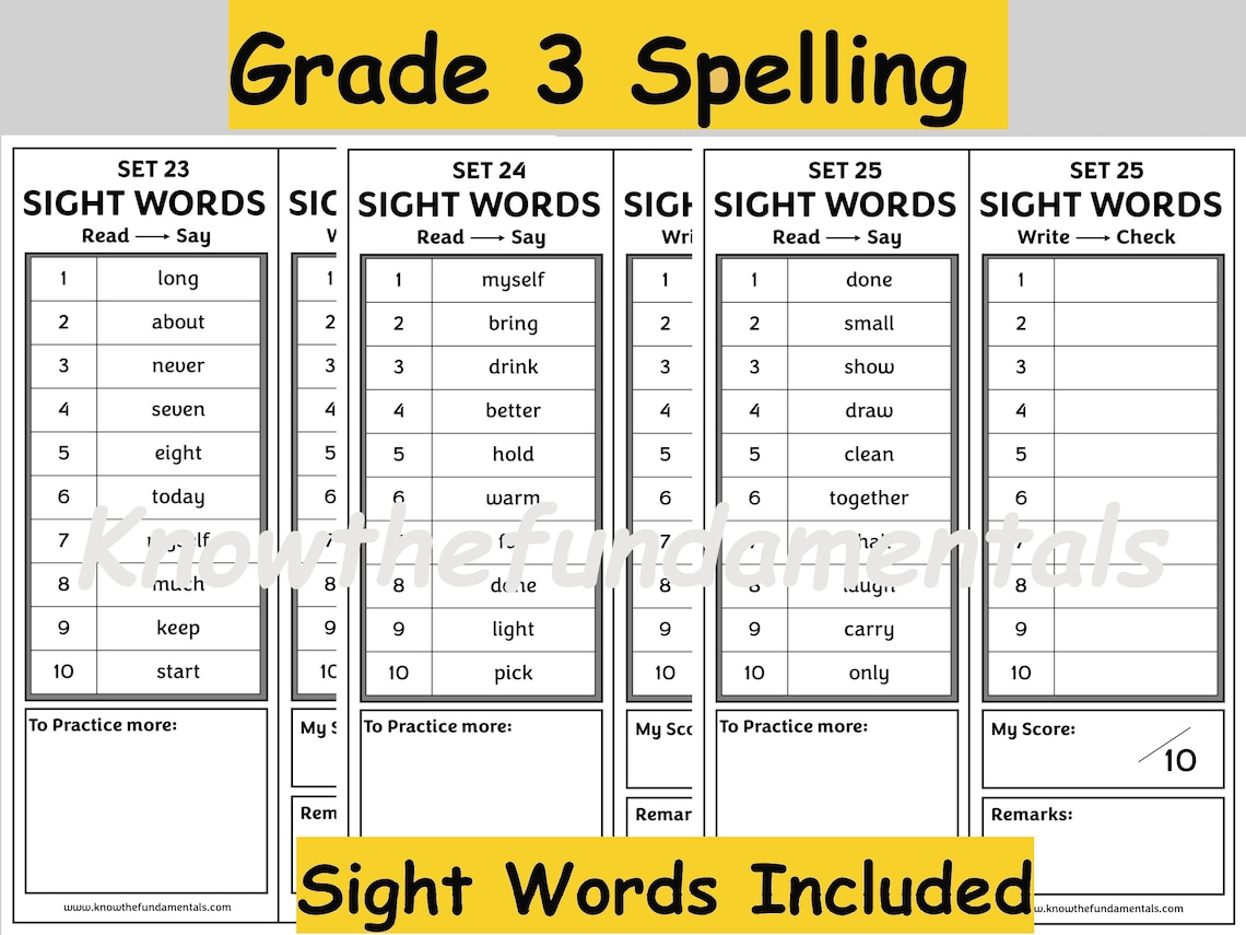 Grade 3 Spelling Words Year 3 English Worksheet 3rd Grade Morning Work ...