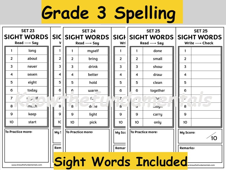 Grade 3 Spelling Words Year 3 English Worksheet 3rd Grade Morning Work ...