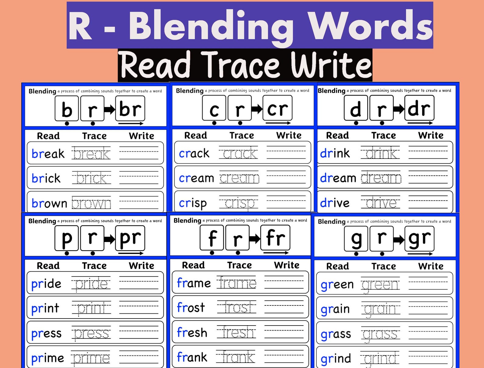 Blends and Digraphs Phonics Practice Worksheets Trace Classroom ...