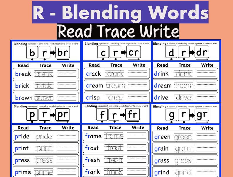 Blends and Digraphs Phonics Practice Worksheets Trace Classroom ...