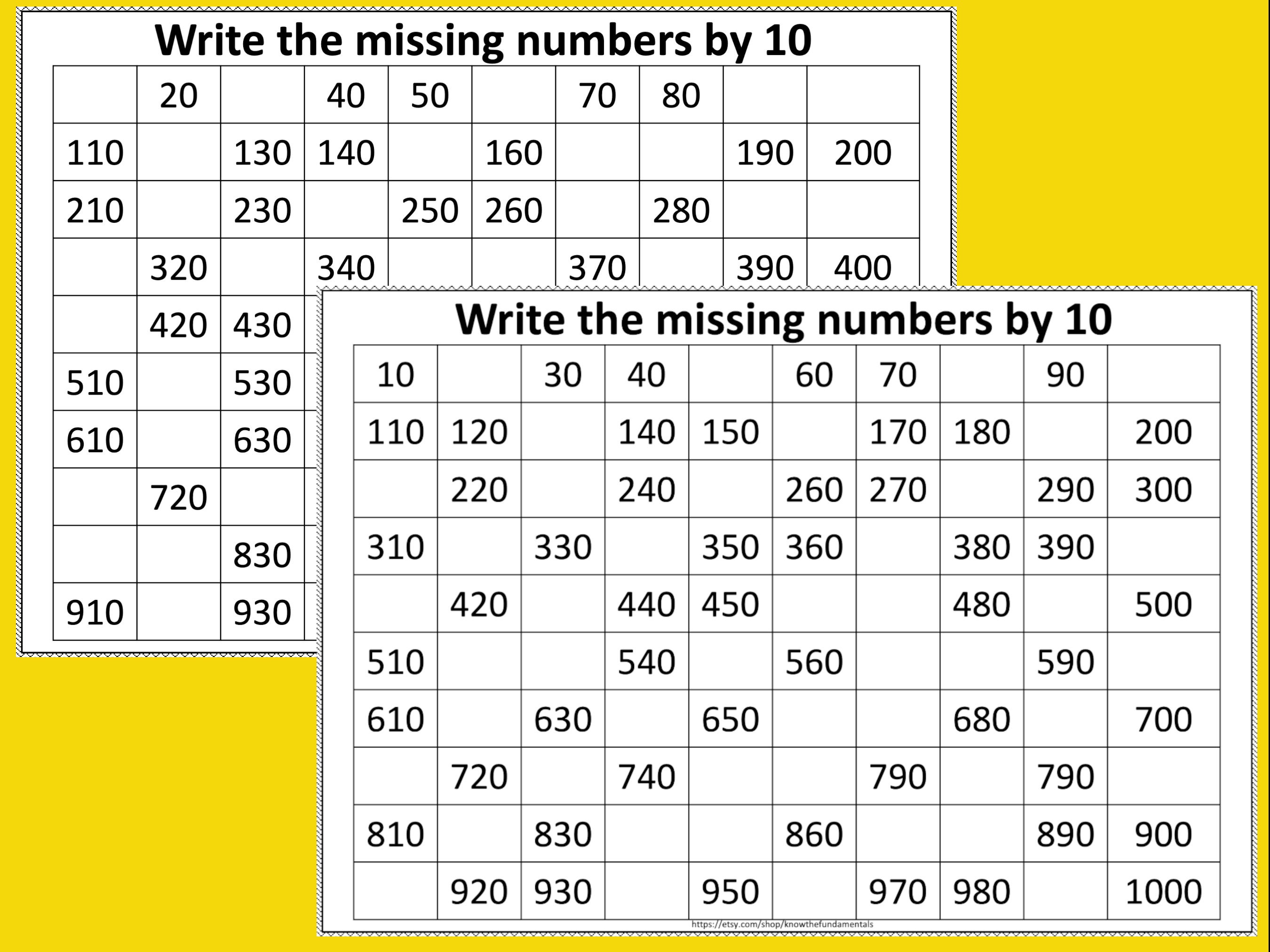 Fill in the Missing Numbers | Missing Numbers 1 to 100 | 1000's Chart ...
