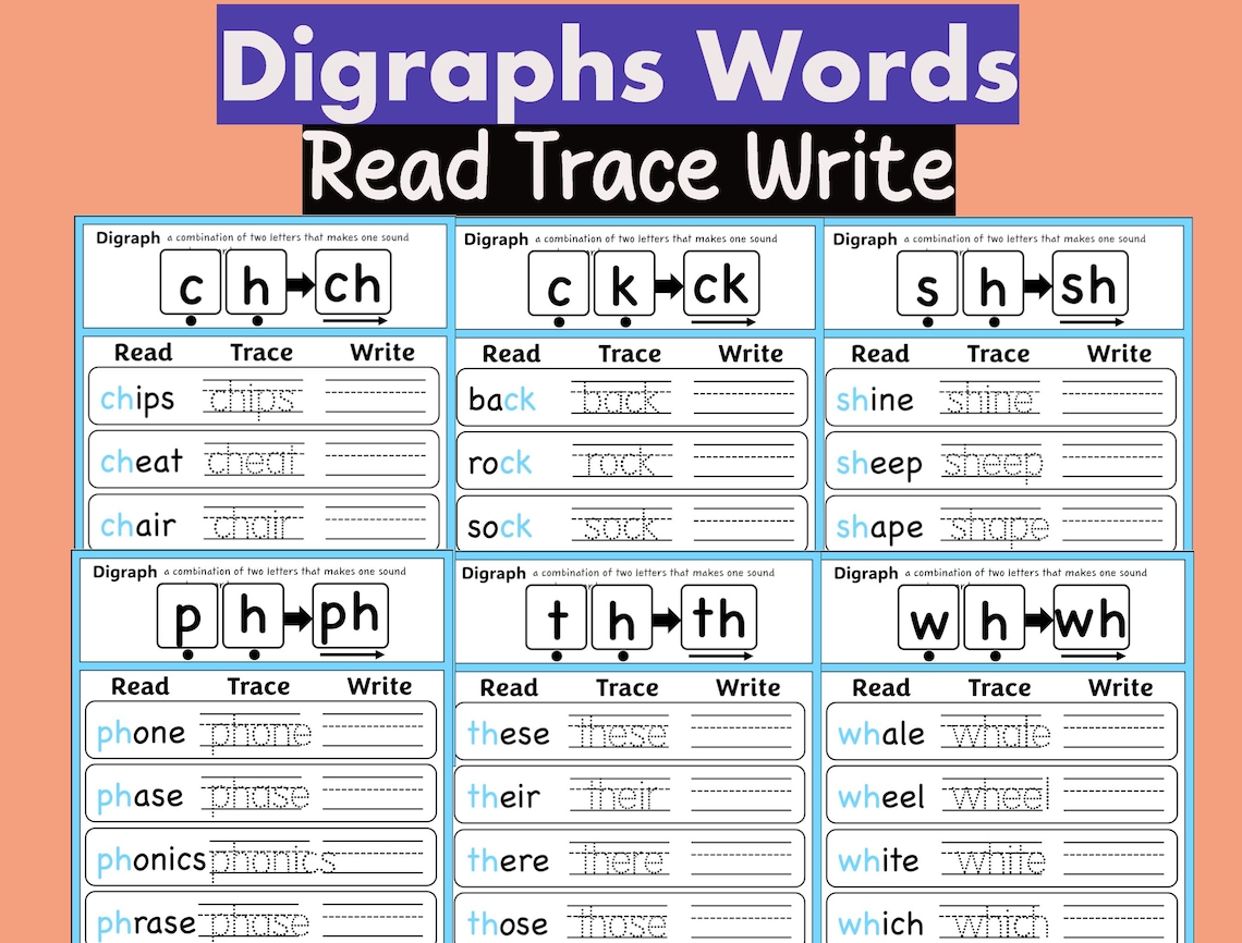 Blends and Digraphs Phonics Practice Worksheets Trace Classroom ...