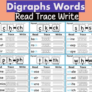 Blends and Digraphs Phonics Practice Worksheets Trace Classroom ...