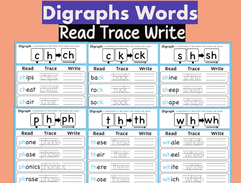 Blends and Digraphs Phonics Practice Worksheets Trace Classroom ...