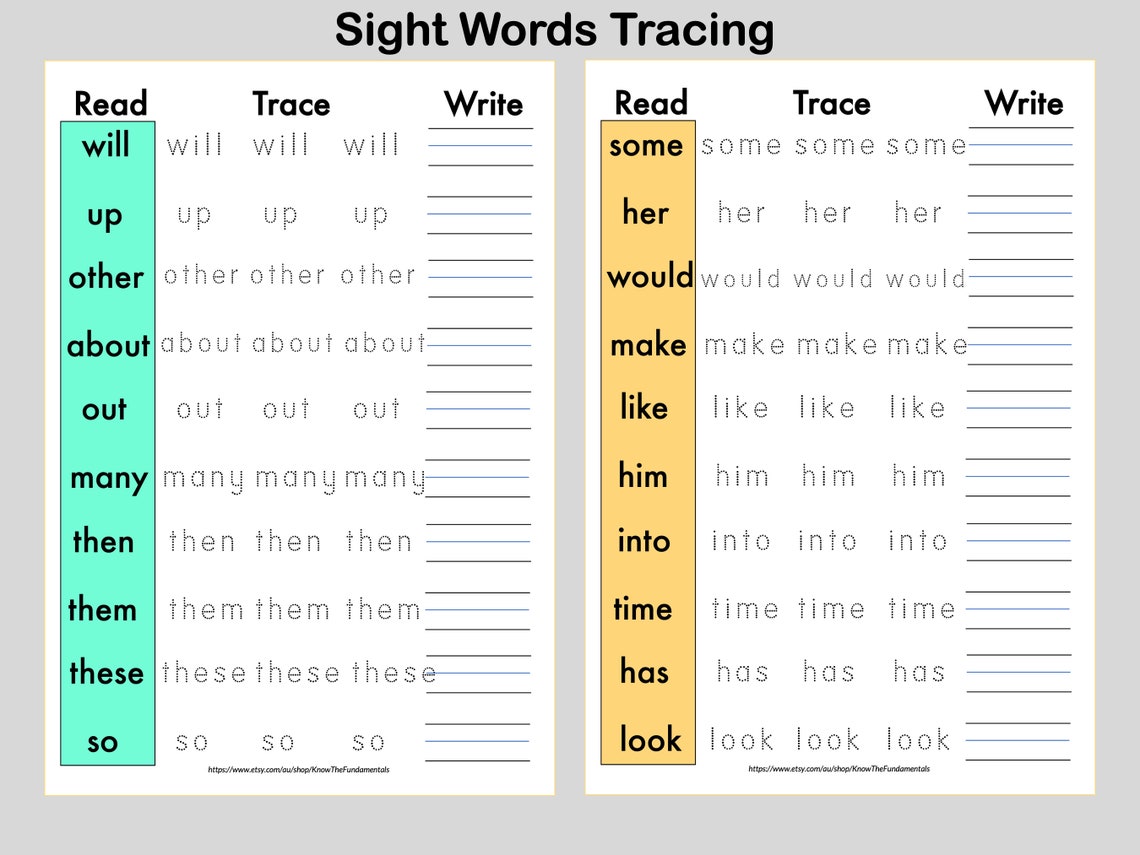 Sight Words Tracing Worksheets High Frequency Words Printable Poster ...