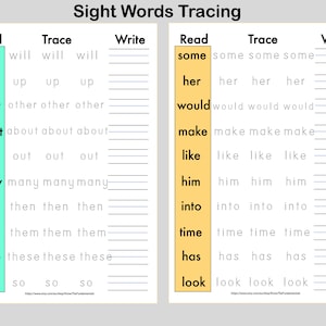 Sight Words Tracing Worksheets High Frequency Words Printable Poster ...