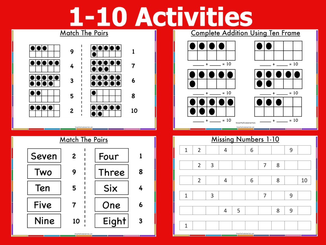 Number 1-10 Flashcards | Tens Frame | Pre-k Kindergarten Addition ...