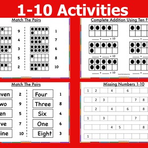 Number 1-10 Flashcards | Tens Frame | Pre-k Kindergarten Addition ...