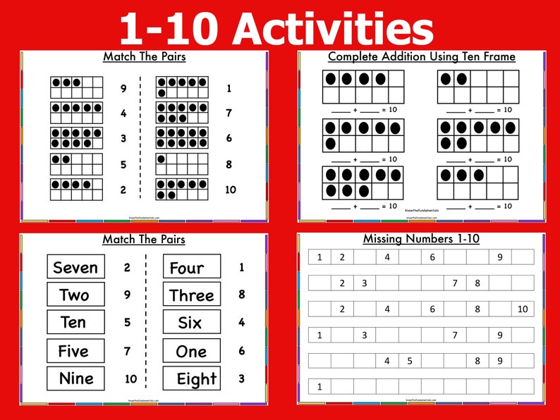 Number 1-10 Flashcards | Tens Frame | Pre-k Kindergarten Addition ...