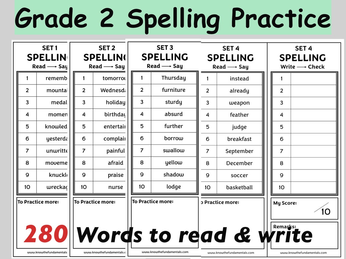 Grade 2 Spelling Vocabulary Year 2 Spelling Words to Practice - Sight ...