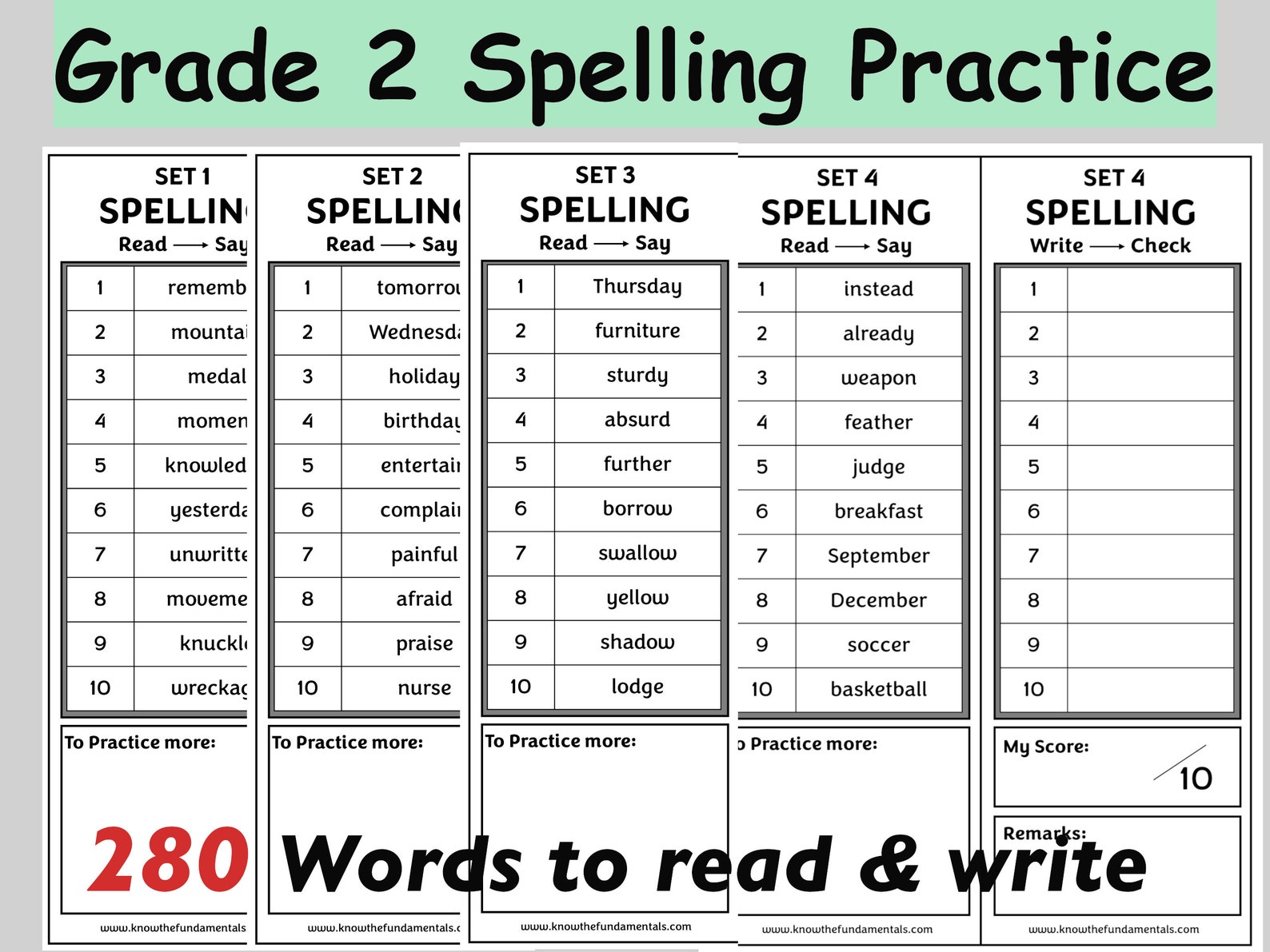 Grade 2 Spelling Vocabulary Year 2 Spelling Words to Practice - Sight ...