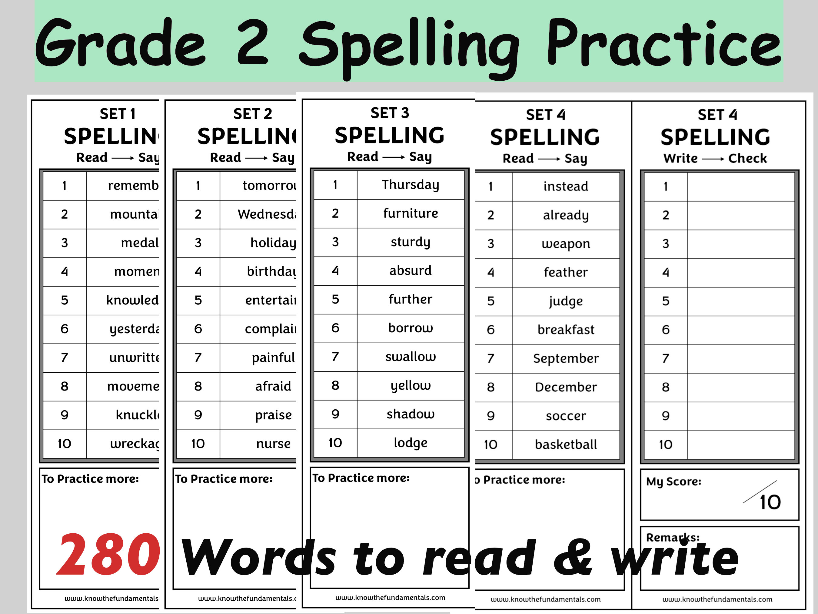 Grade 2 Spelling Vocabulary Year 2 Spelling Words to Practice - Sight ...