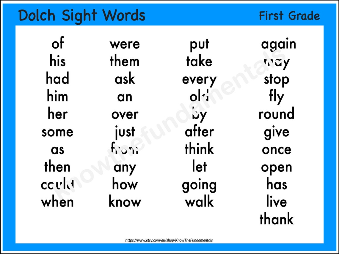 Dolch Sight Words Pre-primer Primer First Second Third Grade Sight ...