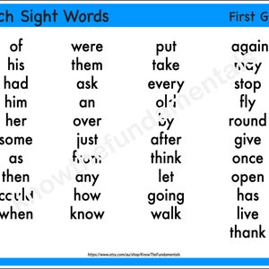 Dolch Sight Words Pre-primer Primer First Second Third Grade Sight ...