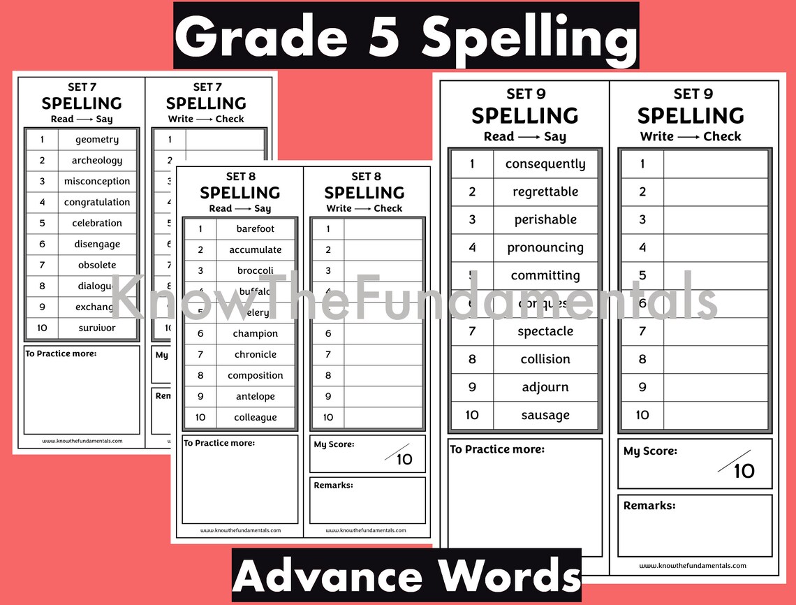 Grade 5 Spelling Words Practice 5th Grade Frequently Misspelled Words ...